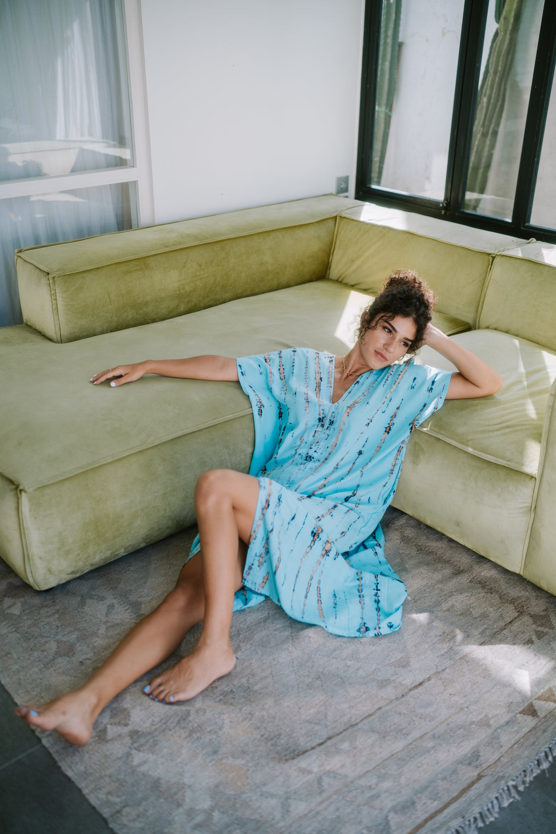 Alaia Caftan Dress with Pockets in Turquoise – Mahisi